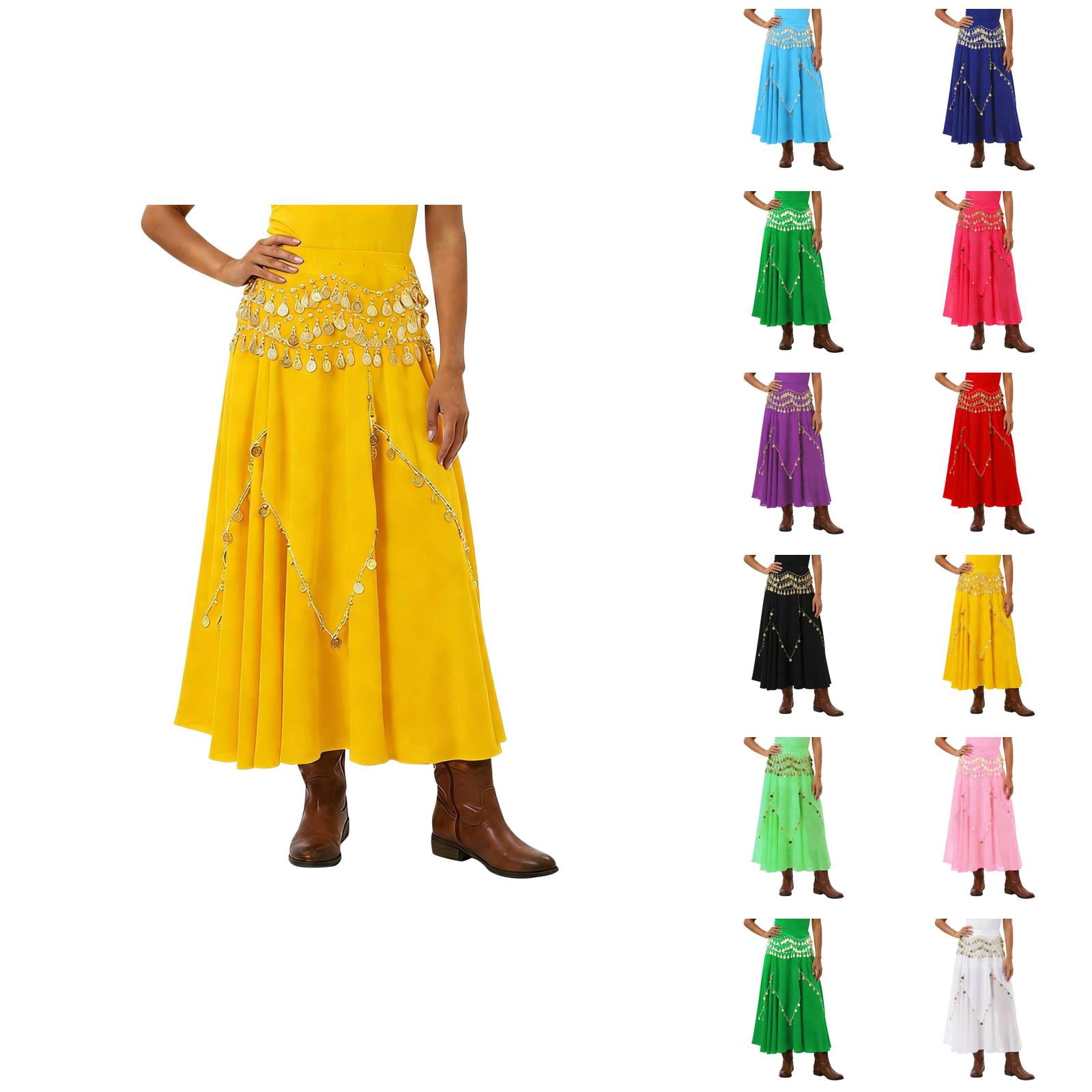 Belly Dance Skirt Fashionable Flowy A Line Chiffon Midi Skirt Coin ...