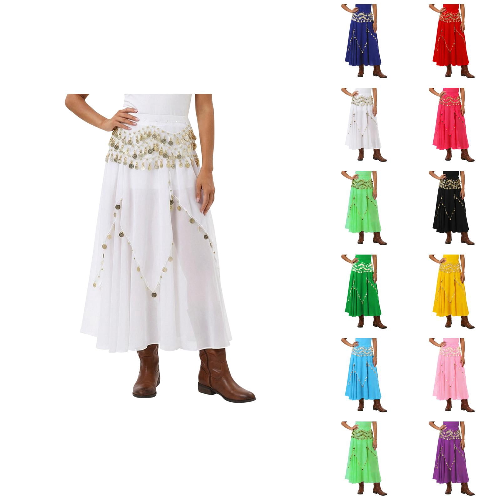 Belly Dance Skirt Ruffled A Line Midi Chiffon Skirt Coin Skirts for ...