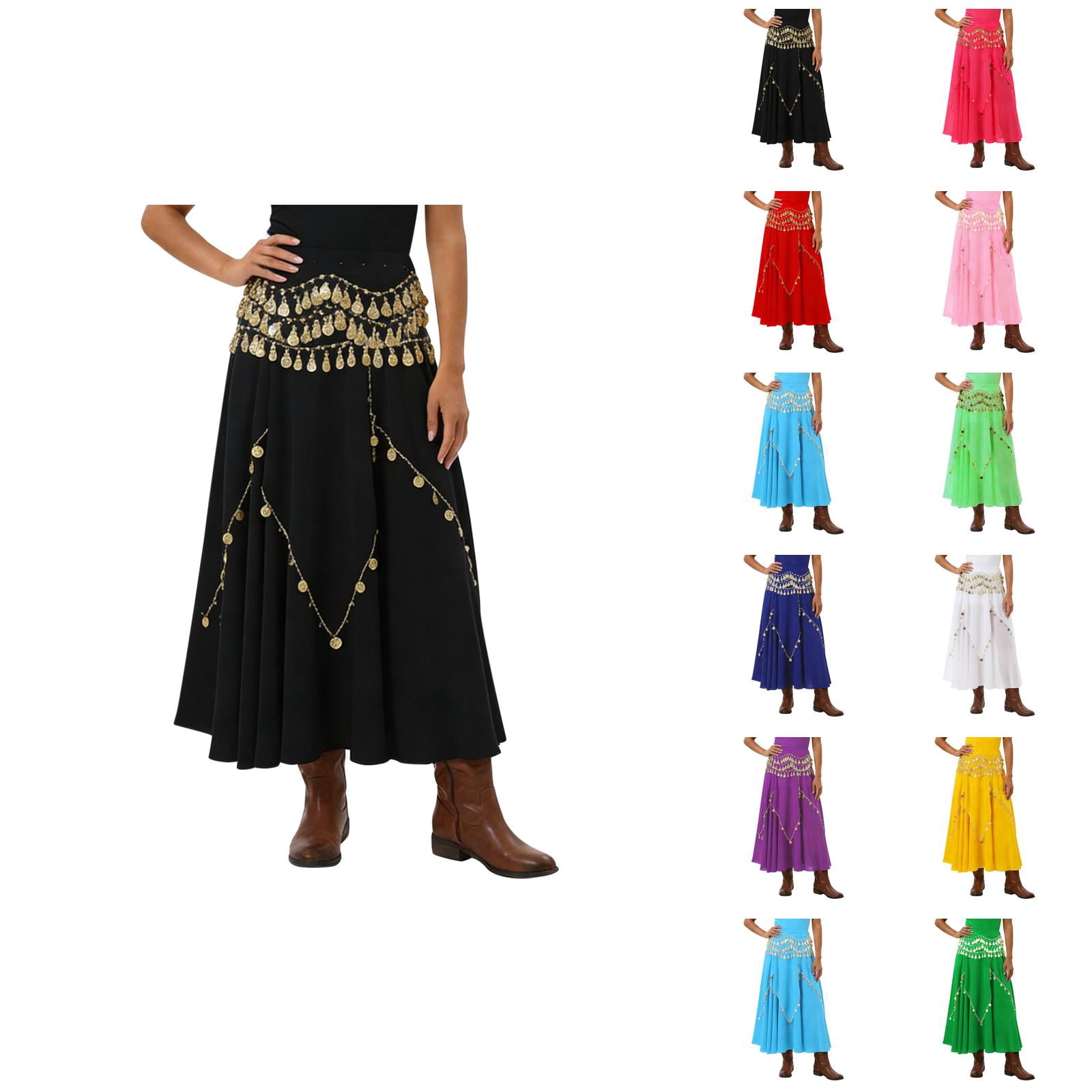 Belly Dance Skirt Trendy Flowy A Line Midi Chiffon Skirt Coin Skirts ...