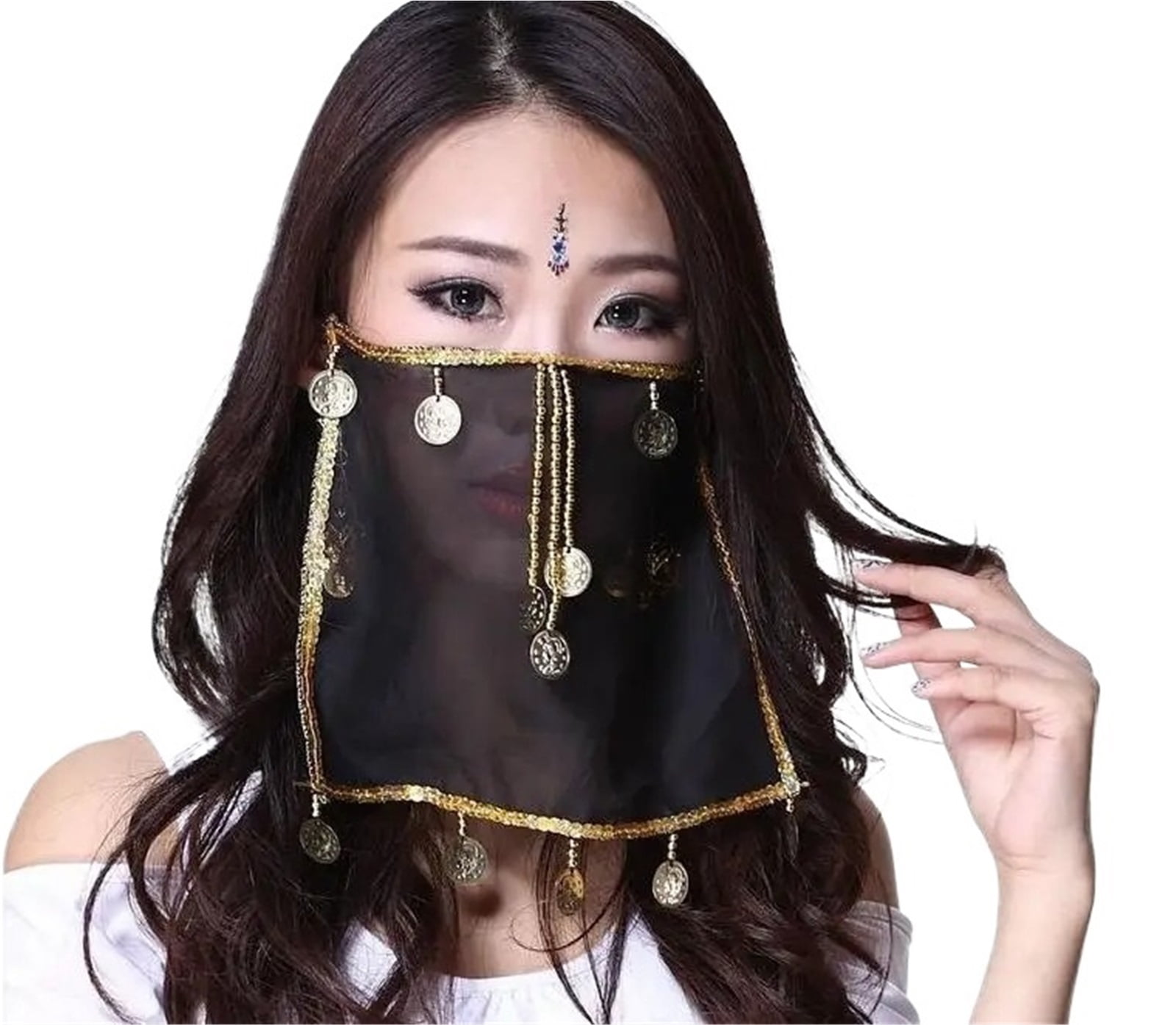 Belly Dance Tribal Face Veil With Coins Halloween Costume Accessory ...
