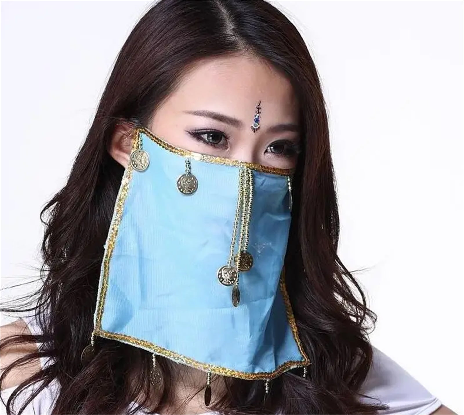 Belly Dance Tribal Face Veil With Coins Halloween Costume Accessory ...