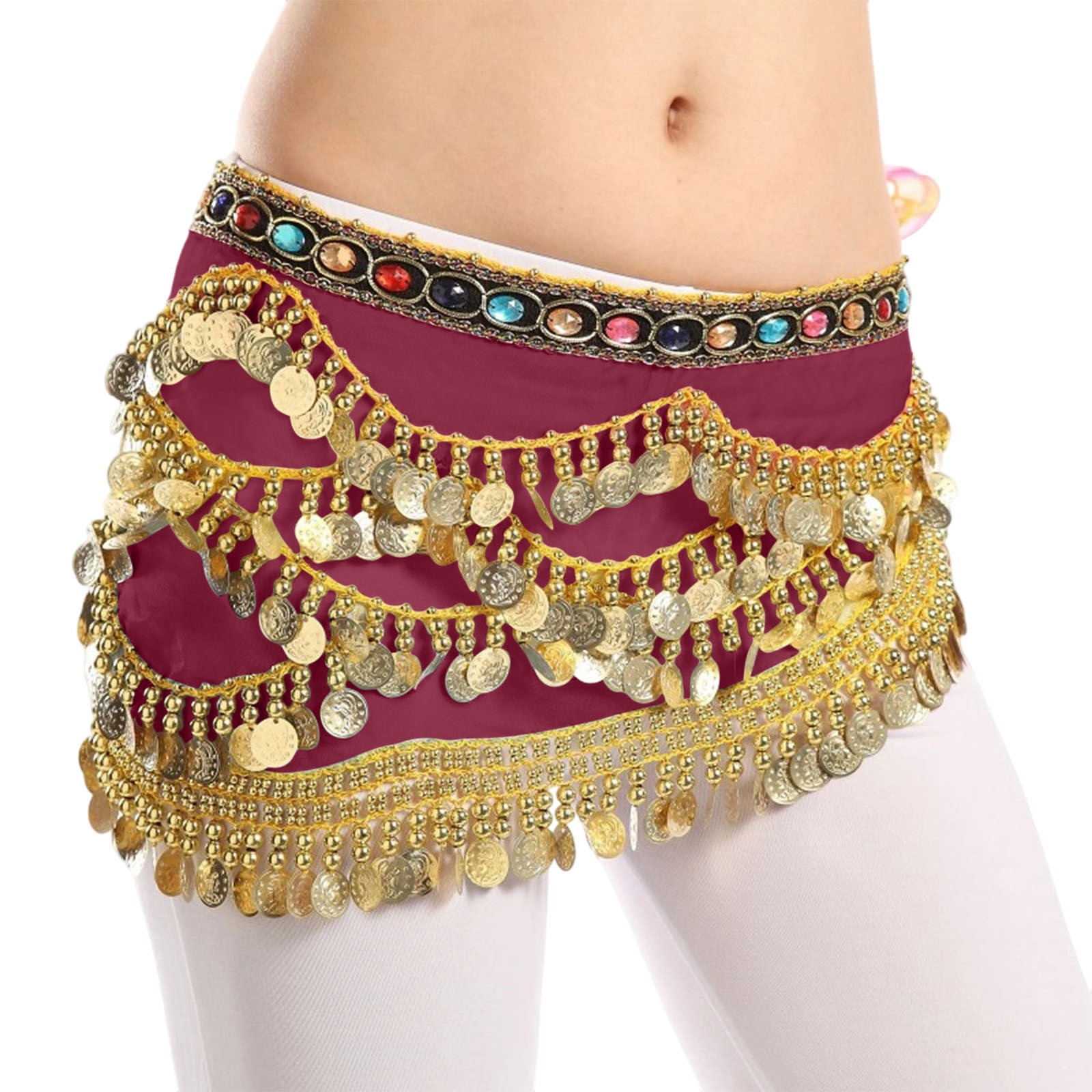 Belly Dance Wrap Skirts Womens Sparkly Triangle Hip Scarf Skirts Gold ...
