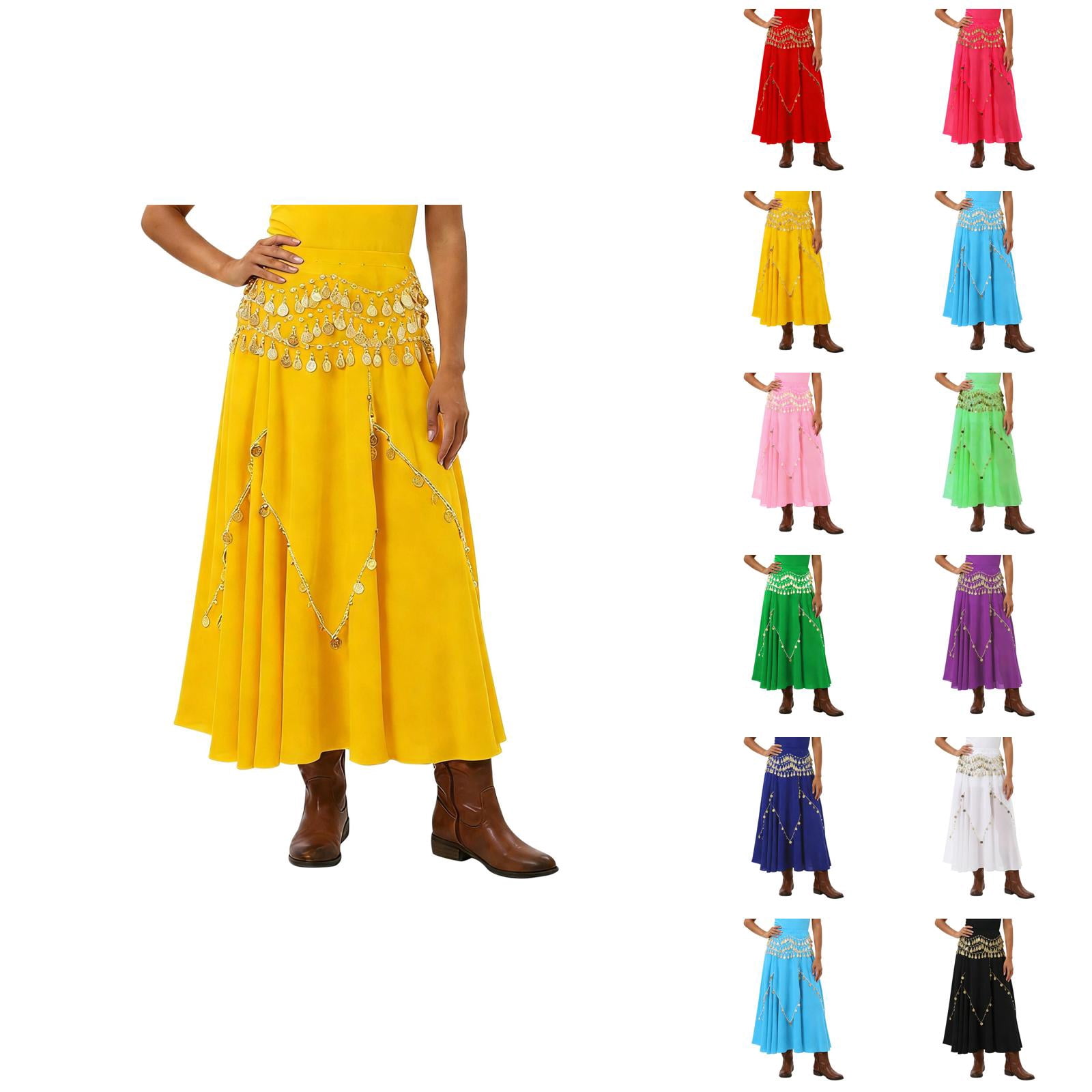 Belly Dancer Skirt Fashion Ruffled A Line Chiffon Midi Skirt with Coins ...