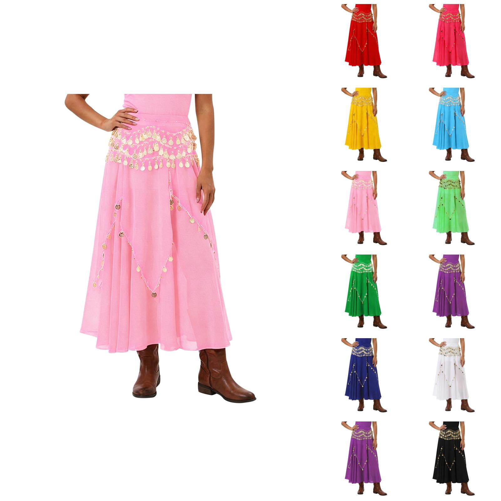 Belly Dancer Skirt Fashion Ruffled A Line Chiffon Midi Skirt with Coins ...