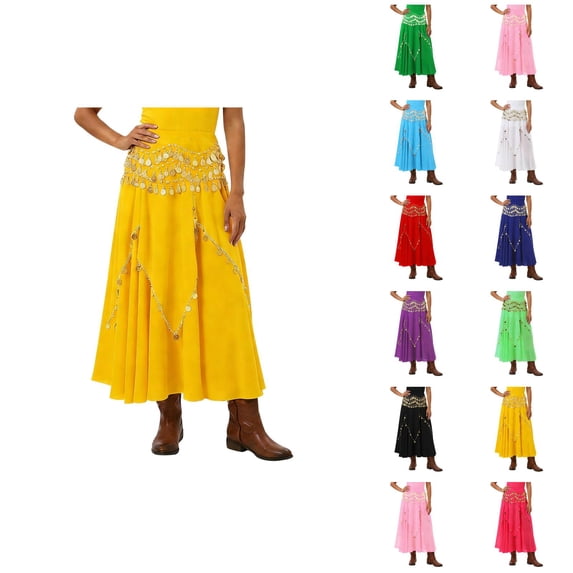 Belly Dancing Skirt Casual Flowy A Line Chiffon Midi Skirt with Coins ...