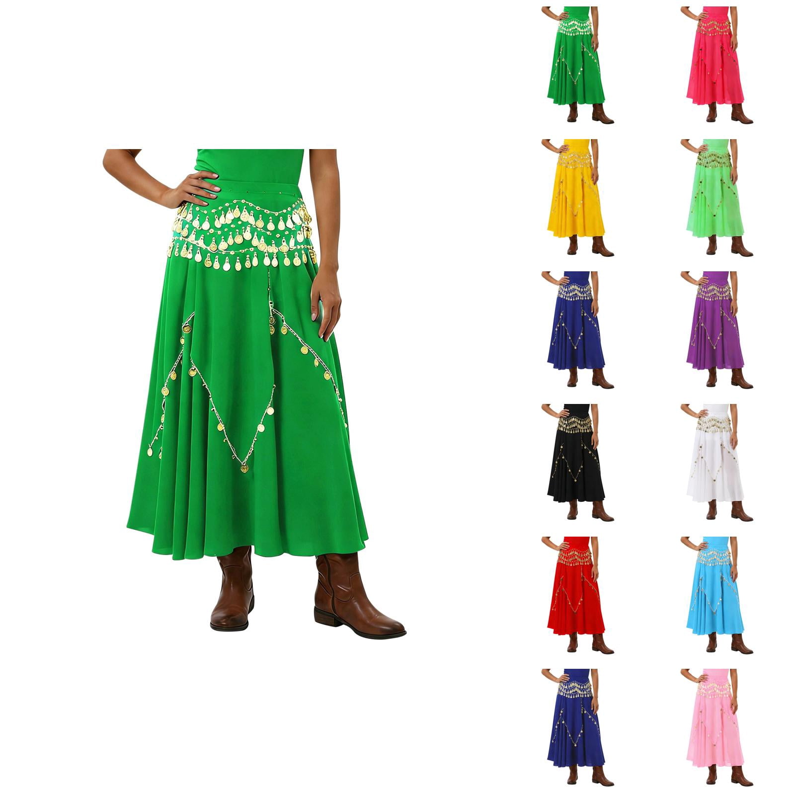 Belly Dancing Skirt Fashion Ruffled A Line Midi Chiffon Skirt with ...