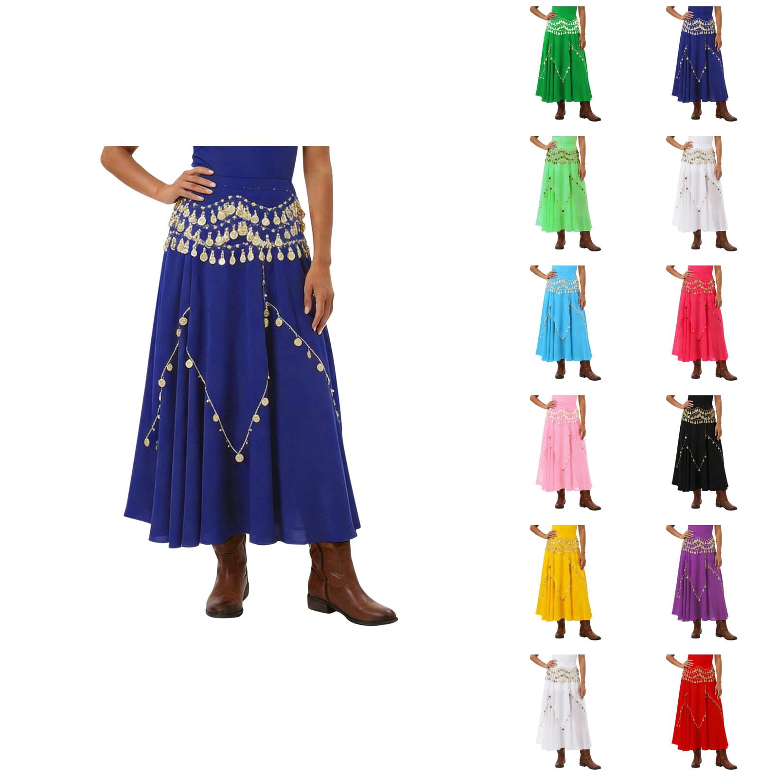 Belly Dancing Skirt Fashionable Ruffled A Line Chiffon Midi Skirt with ...