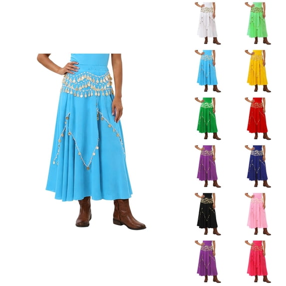 Belly Dancing Skirt Ruffled A Line Chiffon Midi Skirt with Coins Pirate ...
