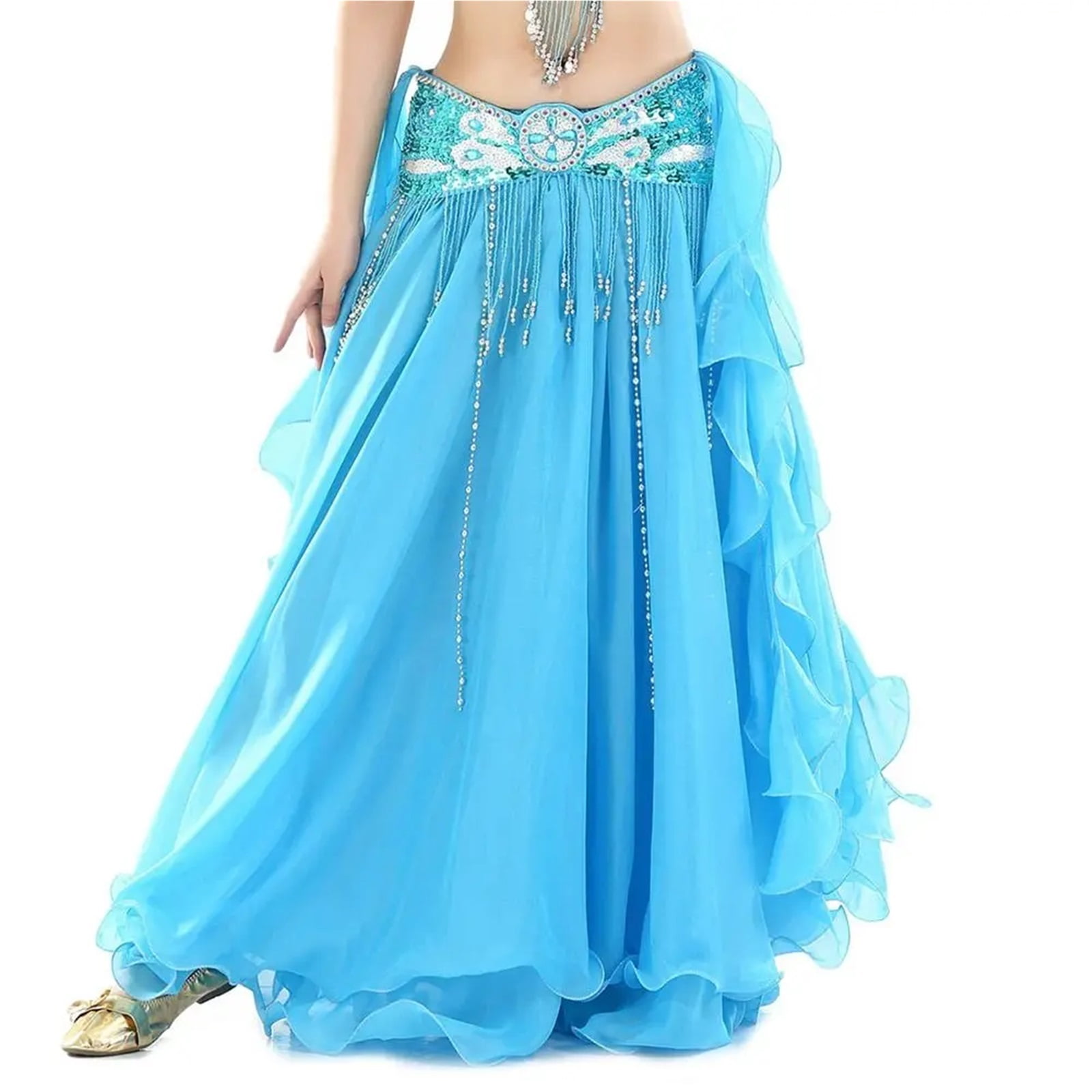 Belly Dancing Skirt Women Chiffon Skirt Shiny Sequins Tassels Dance ...