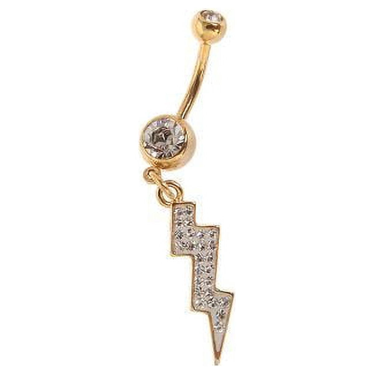 BodyJewelryOnline Gold-Plated Belly Ring 14G - Dangle Lightning Bolt ...