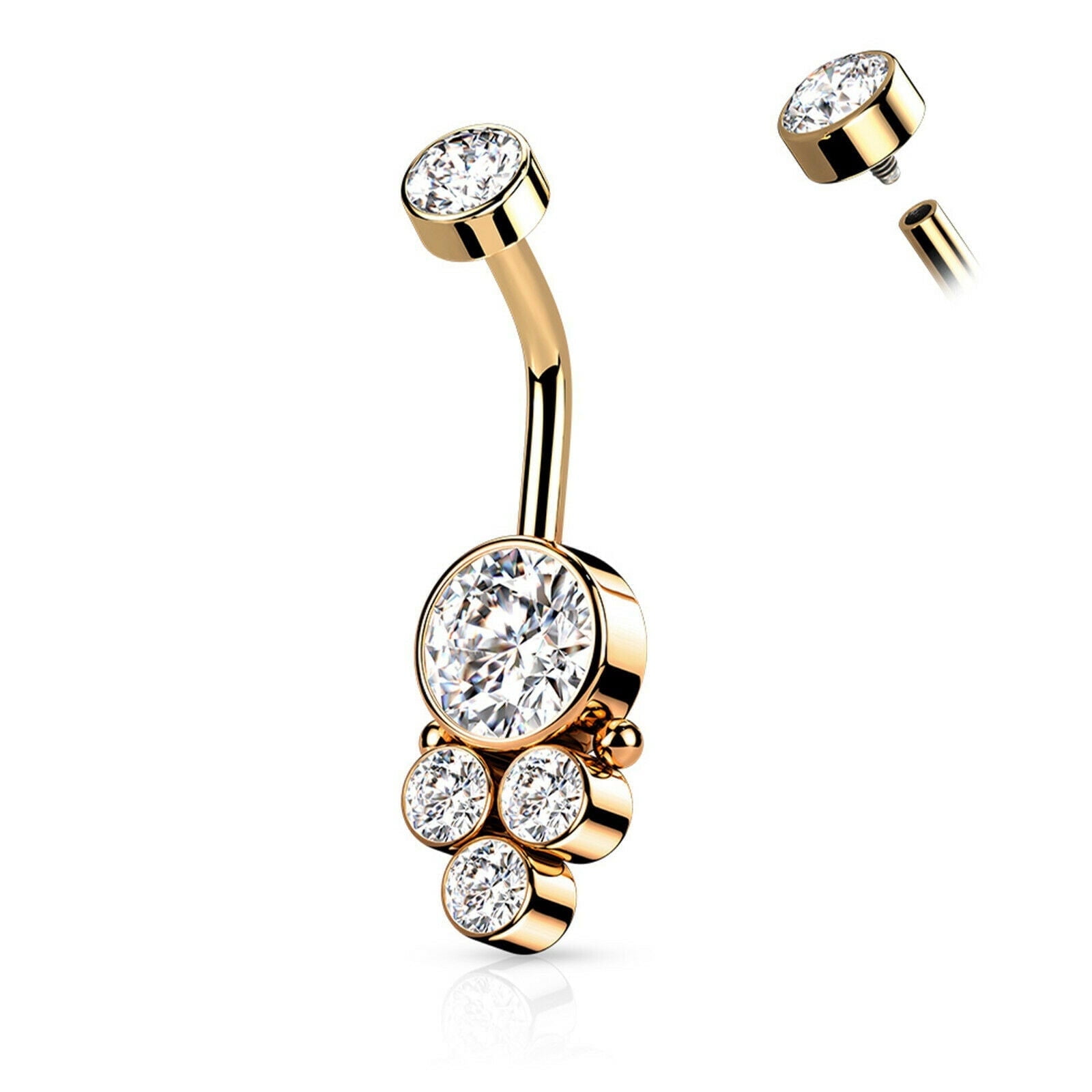 Belly Rings Navel Piercing Triple Cluster Dropdown with Internally ...