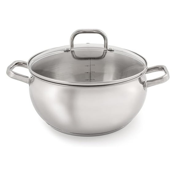Belly Shape 18/10 Stainless Steel 9.5 inches Stockpot 5.5qt., Glass Lid ...