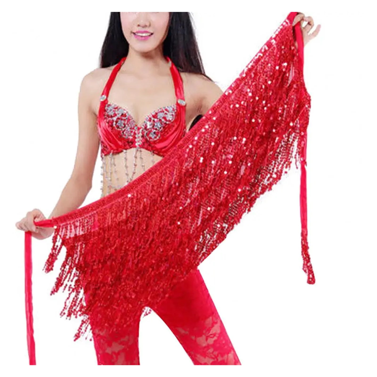 Belly Skirt Sequins Decor Sequins Tassel Skirts Shiny Viscose Belly Dance Hip Scarf for Belly ...
