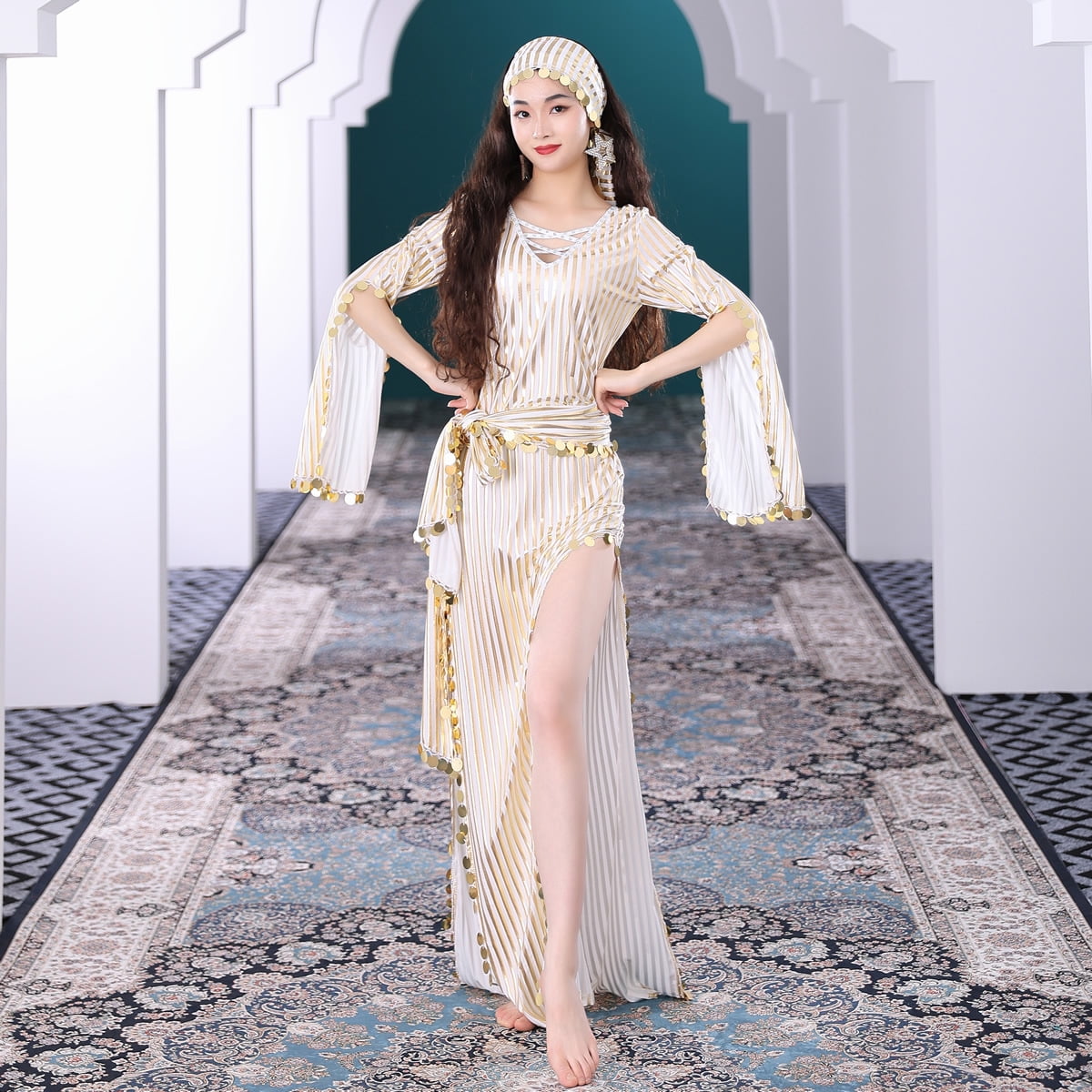 Belly dance gilded sequined robe baladi folk saidi rattan stick dance ...