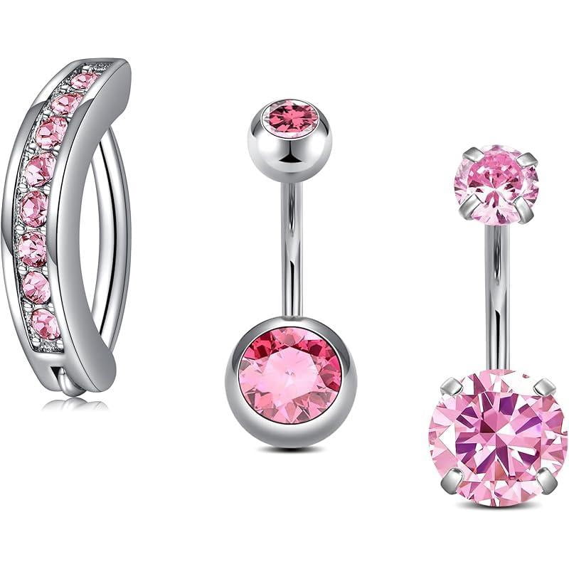 Belly jewellery piercing-belly button rings with silver & Pink Pearl ...