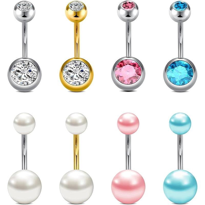 Belly jewellery piercing-belly button rings with silver & Pink Pearl ...