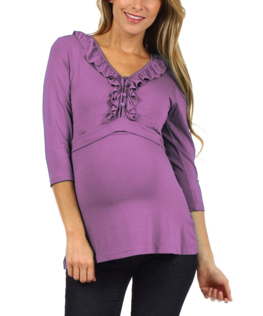 BellyMoms Maternity Women's Faith Ruffle 3/4 Sleeve Nursing Top ...