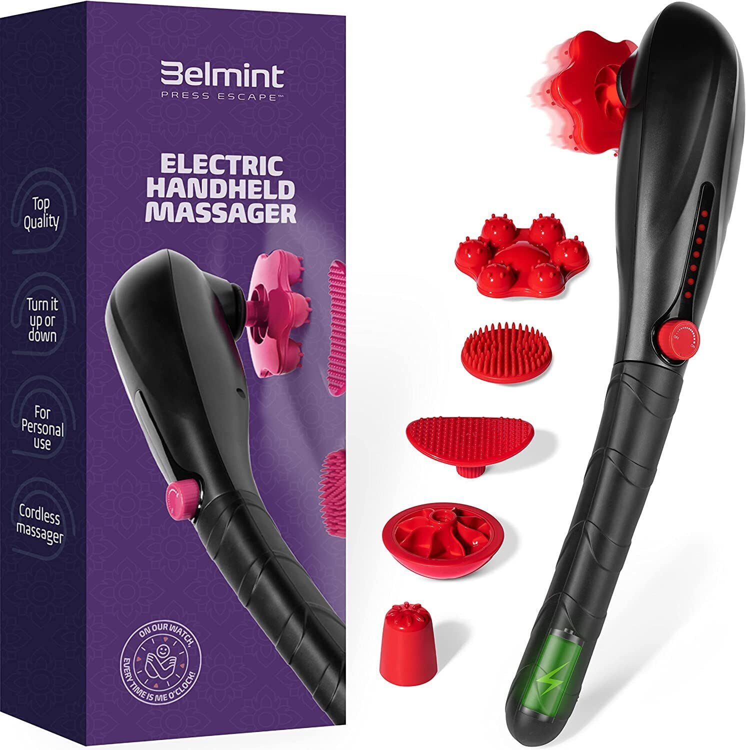 Belmint Percussion Handheld Massager, Five Massage Heads, Adjustable ...