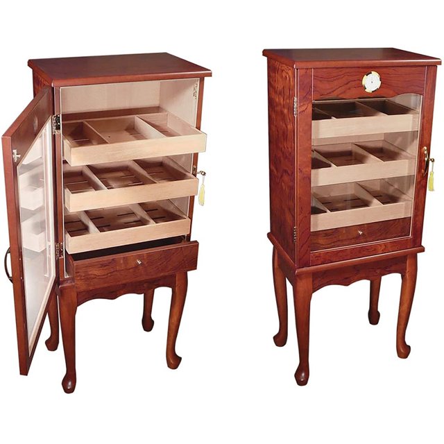 Belmont End Table Cigar Humidor w/ Glass Door - Bronze Mahogany Finish ...