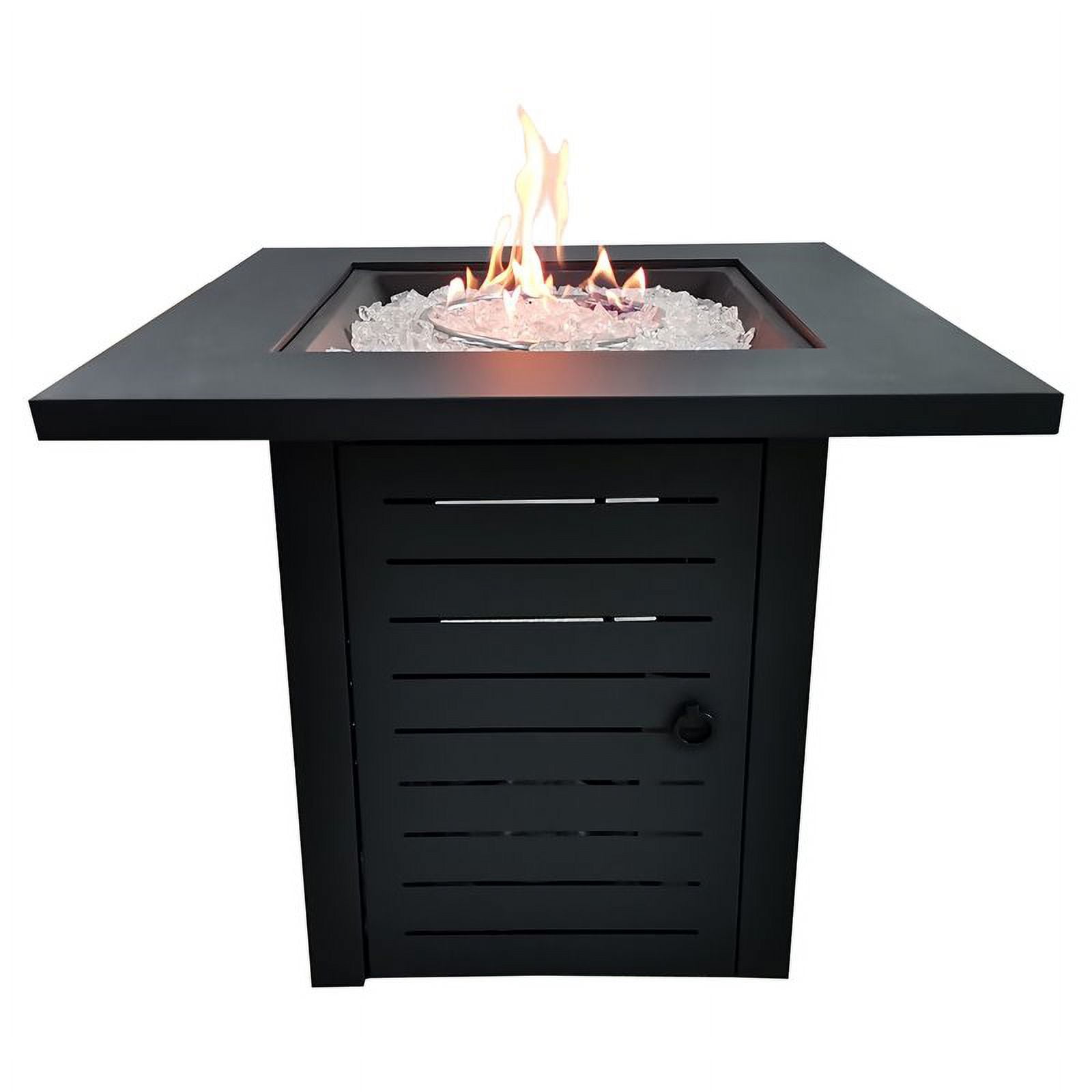 Belmont Home Jayapura Square Metal Fire Pit with Glass Rocks in Black ...