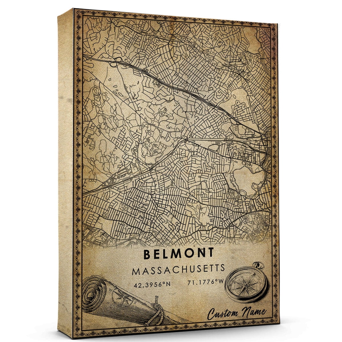 Belmont Map Poster, Massachusetts Map Art Poster, Canvas, Belmont Map ...