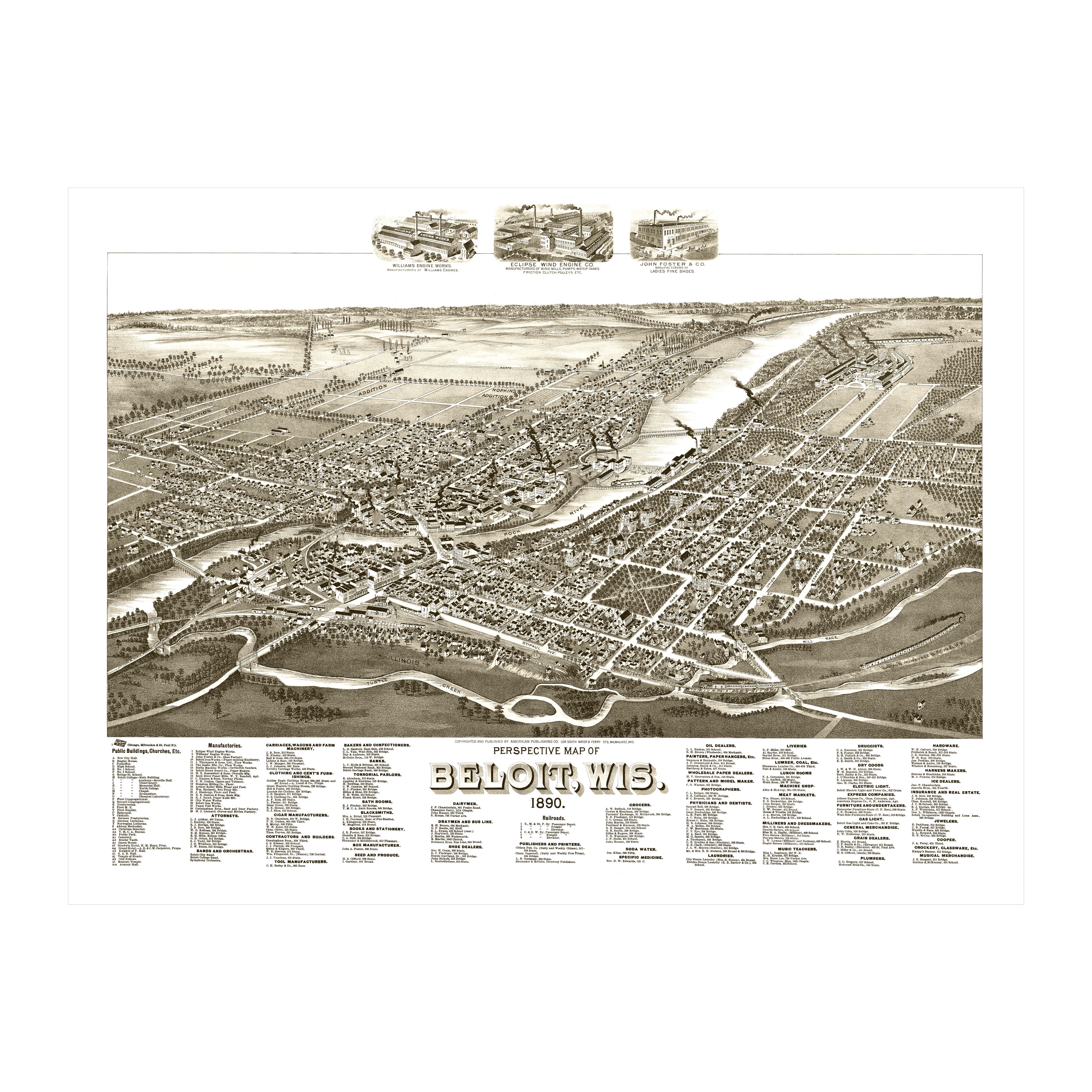 Beloit Art, 1890 Vintage Map of Beloit Wisconsin, WI History Wall Decor ...