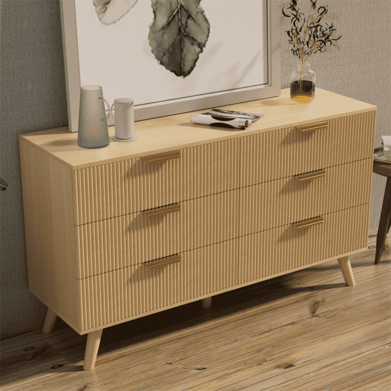 Belord Modern Solid Wood 6 Drawer Double Dresser Boho Bedroom Living Room Entryway Walmart