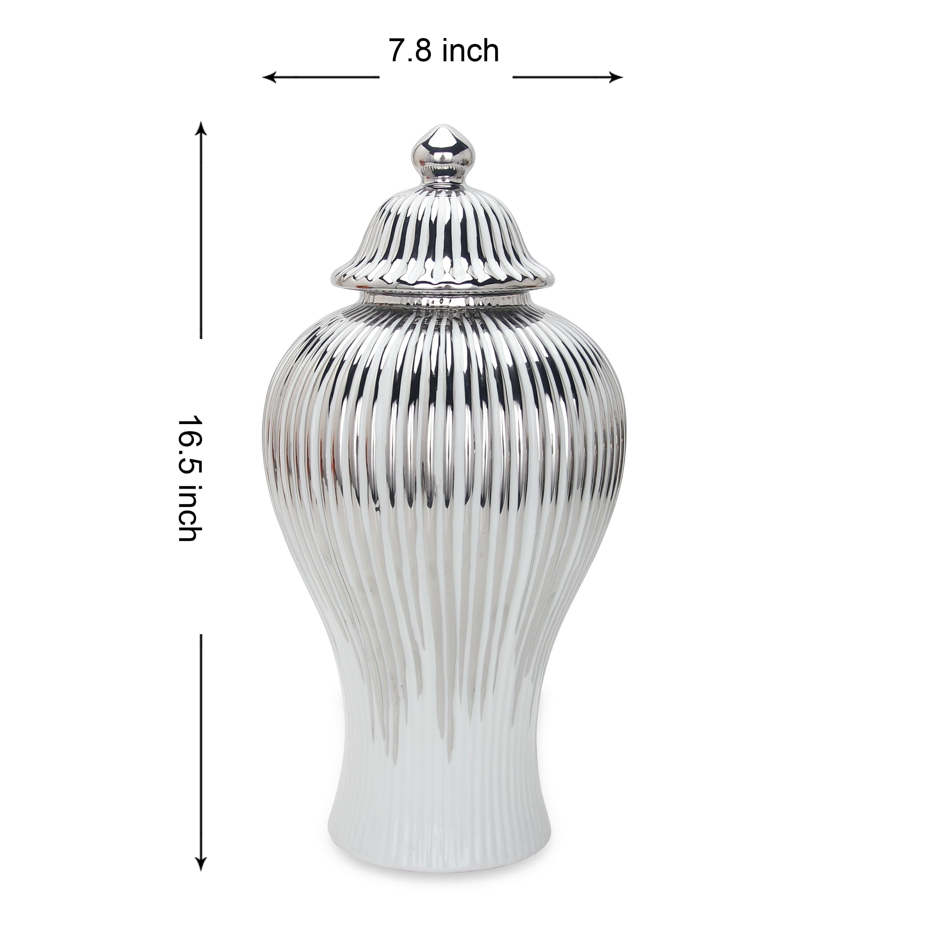 Beloved Ceramic White and Silver Ginger Jar Vase with Lid - Walmart.com