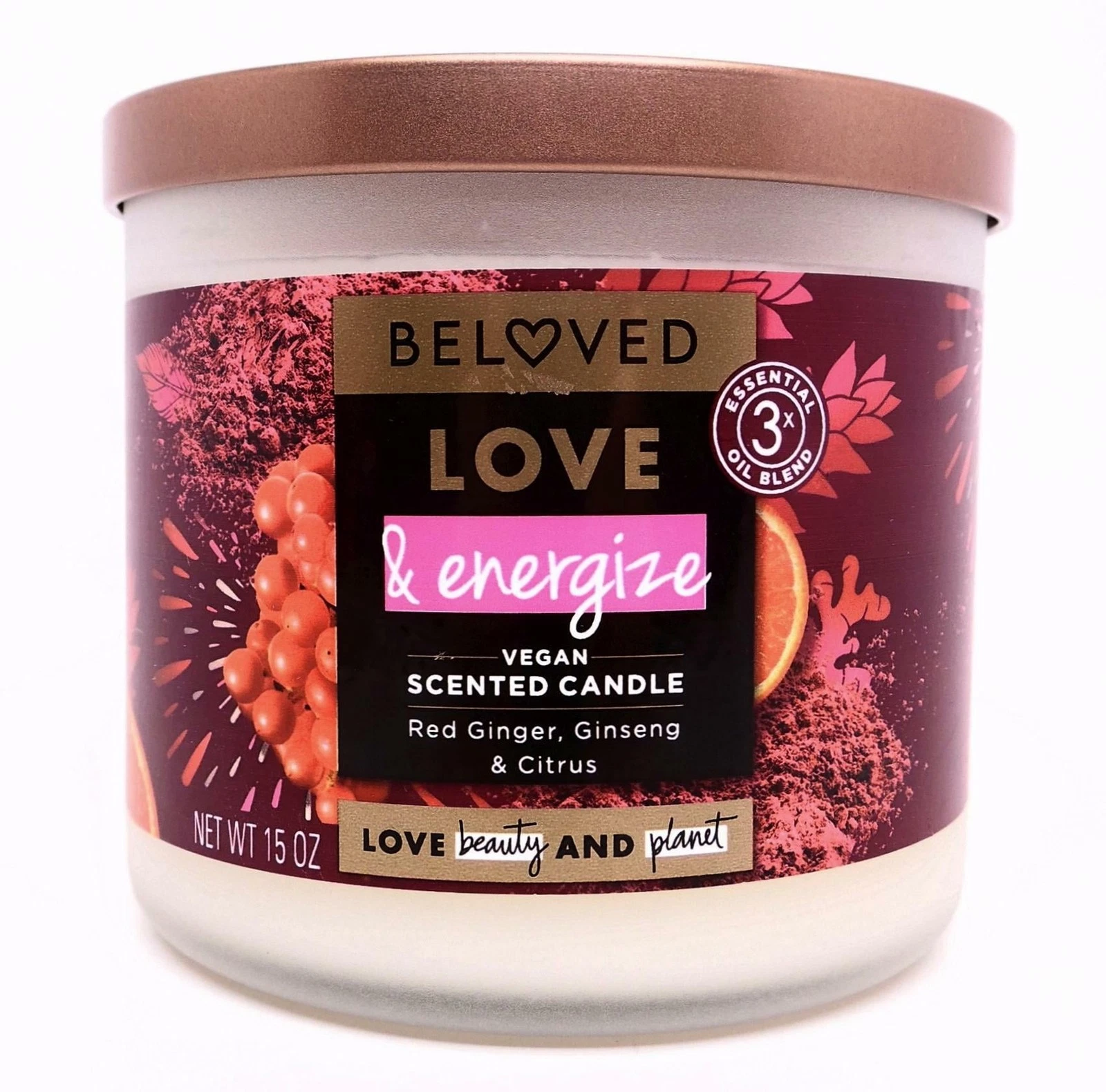 Beloved Love Energize Red Ginger, Ginseng Citrus 3-Wick Vegan Candle ...