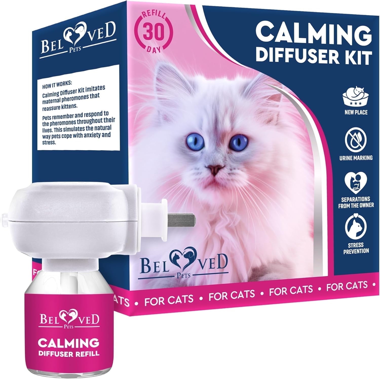 Beloved Pets Cat Calming Diffuser - Anti Anxiety & Stress Relief, Helps ...