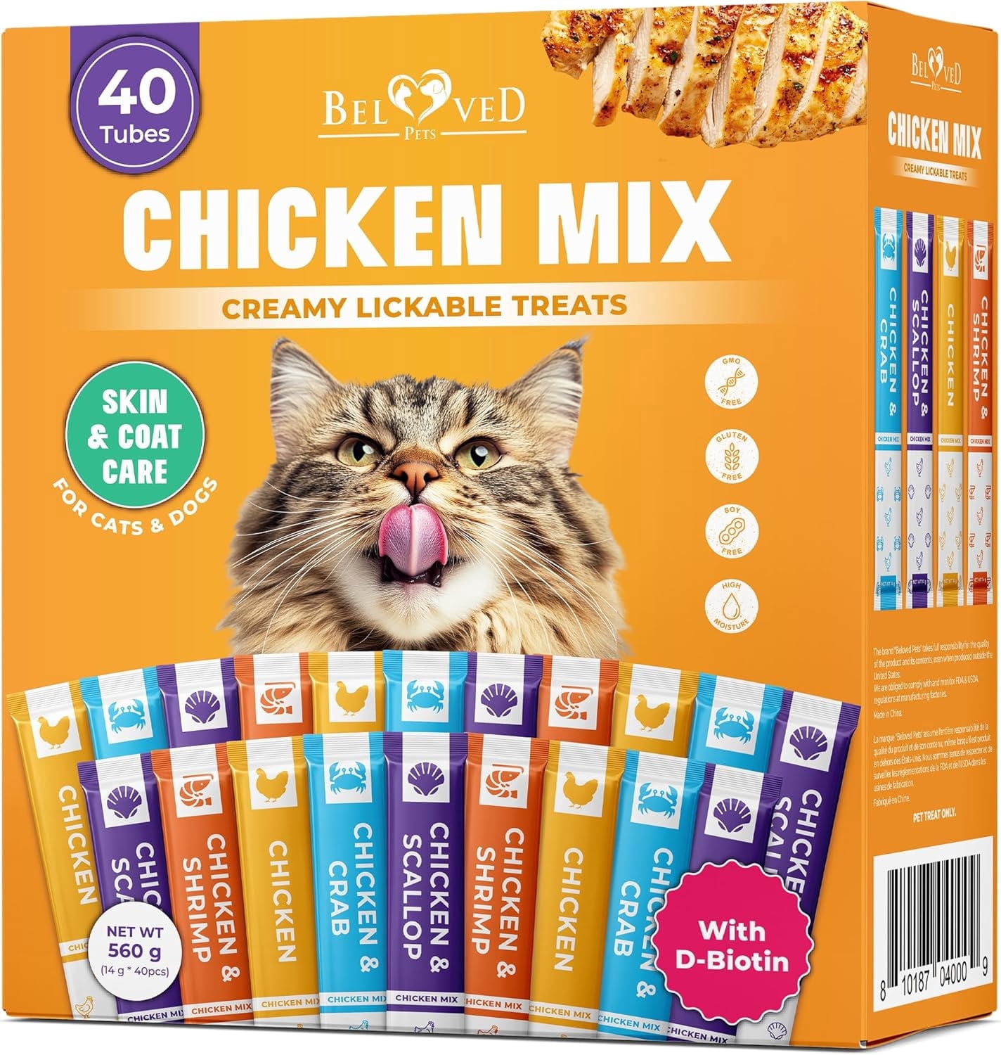 Beloved Pets Creamy Lickable Cat Treats, Chicken Mix, Liquid Snacks ...