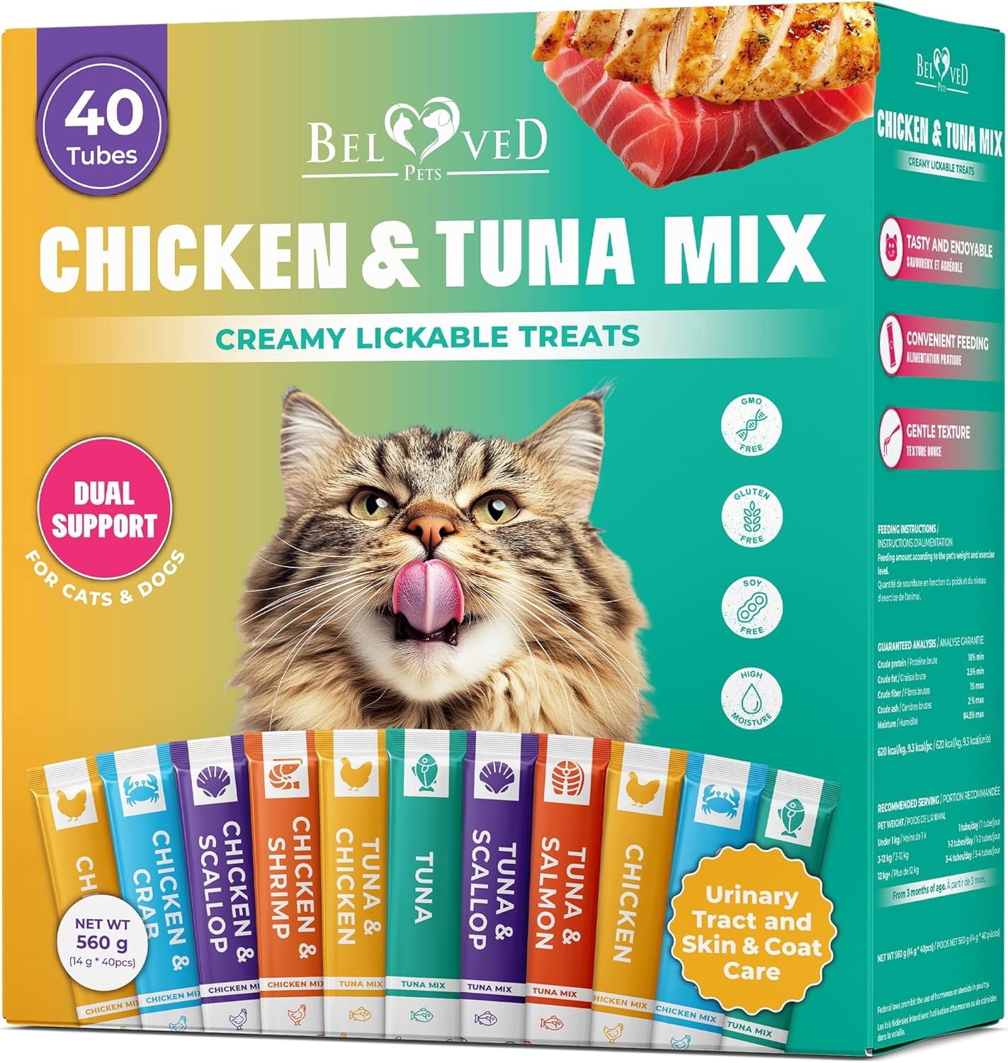 Beloved Pets Creamy Lickable Cat Treats & Wet Food Squeeze Tubes, 40 ...