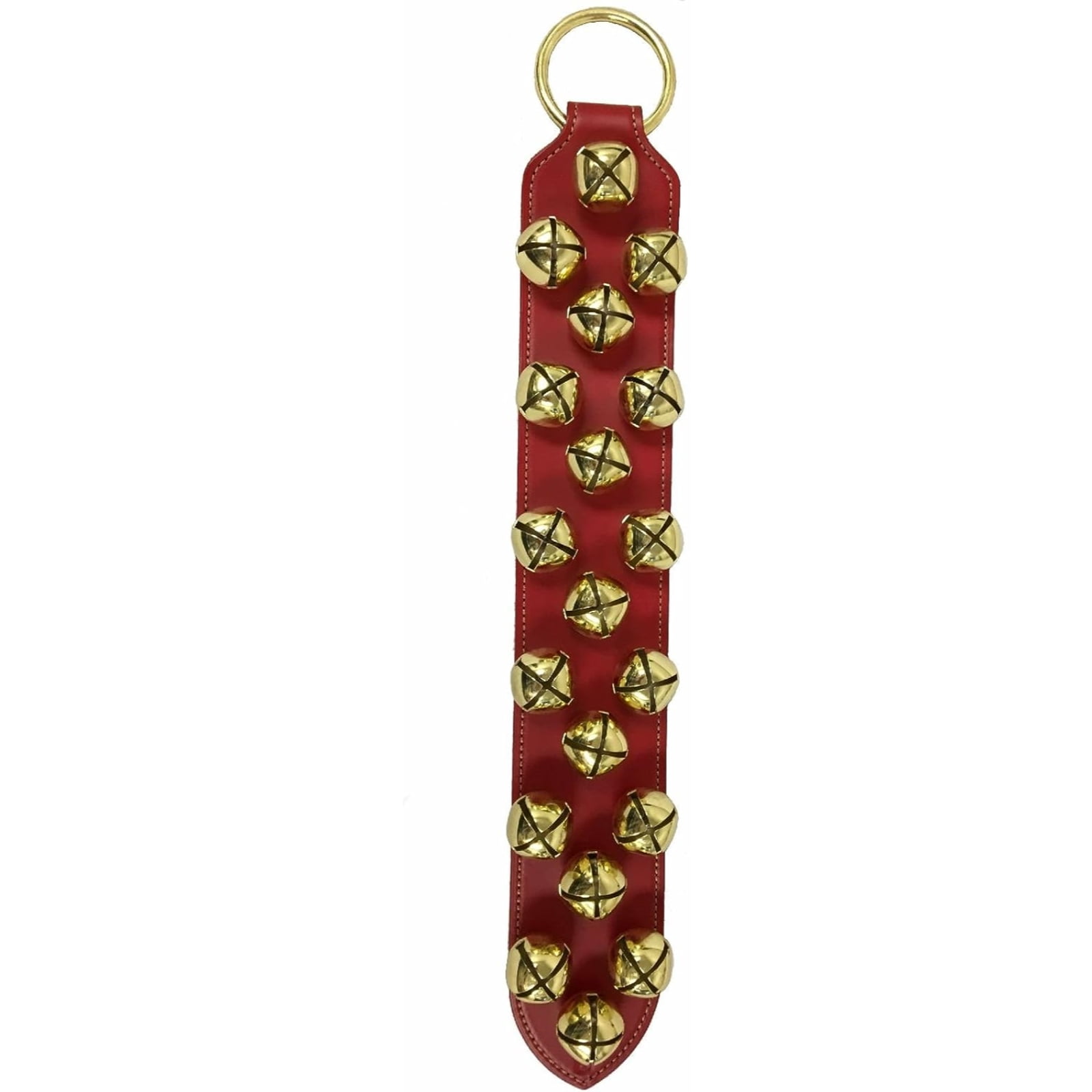 Belsnickel 24 Inch Red Leather Sleigh Bell Door Hanger 19 Brass Bell ...