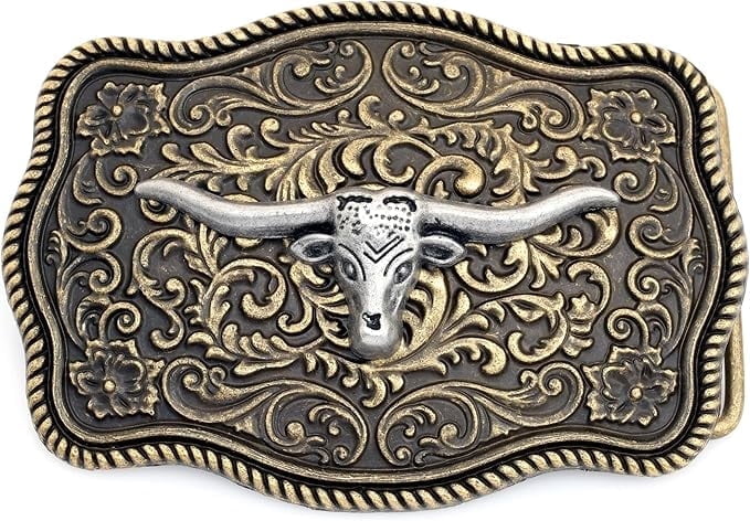 Belt Buckle, Horse and Longhorn Designs, Antique Brass and Silver ...