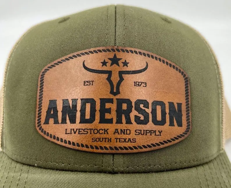 Belt Buckle Trucker Cap, Livestock Brand Hat, Rope Border Leather Patch ...