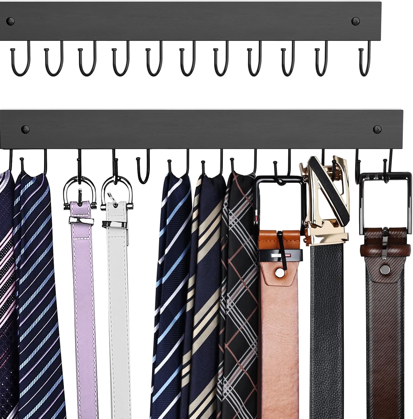 Belt Hanger Wall Mounted, Wooden Belt Organizer, Rotating Space Saving ...