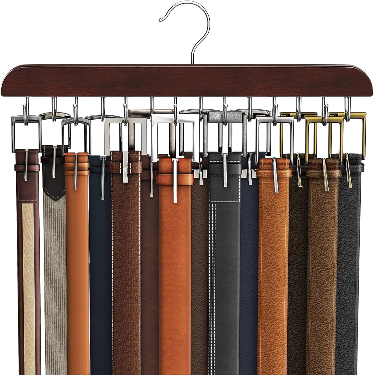 Belt Hanger for 42 Belts, Sturdy Wood Belt Rack Closet Accessories with ...
