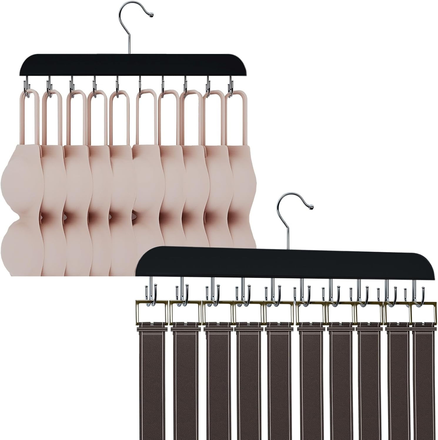 Belt Hanger for Closet Organizer, Wooden Belt Storage with Metal Hooks ...