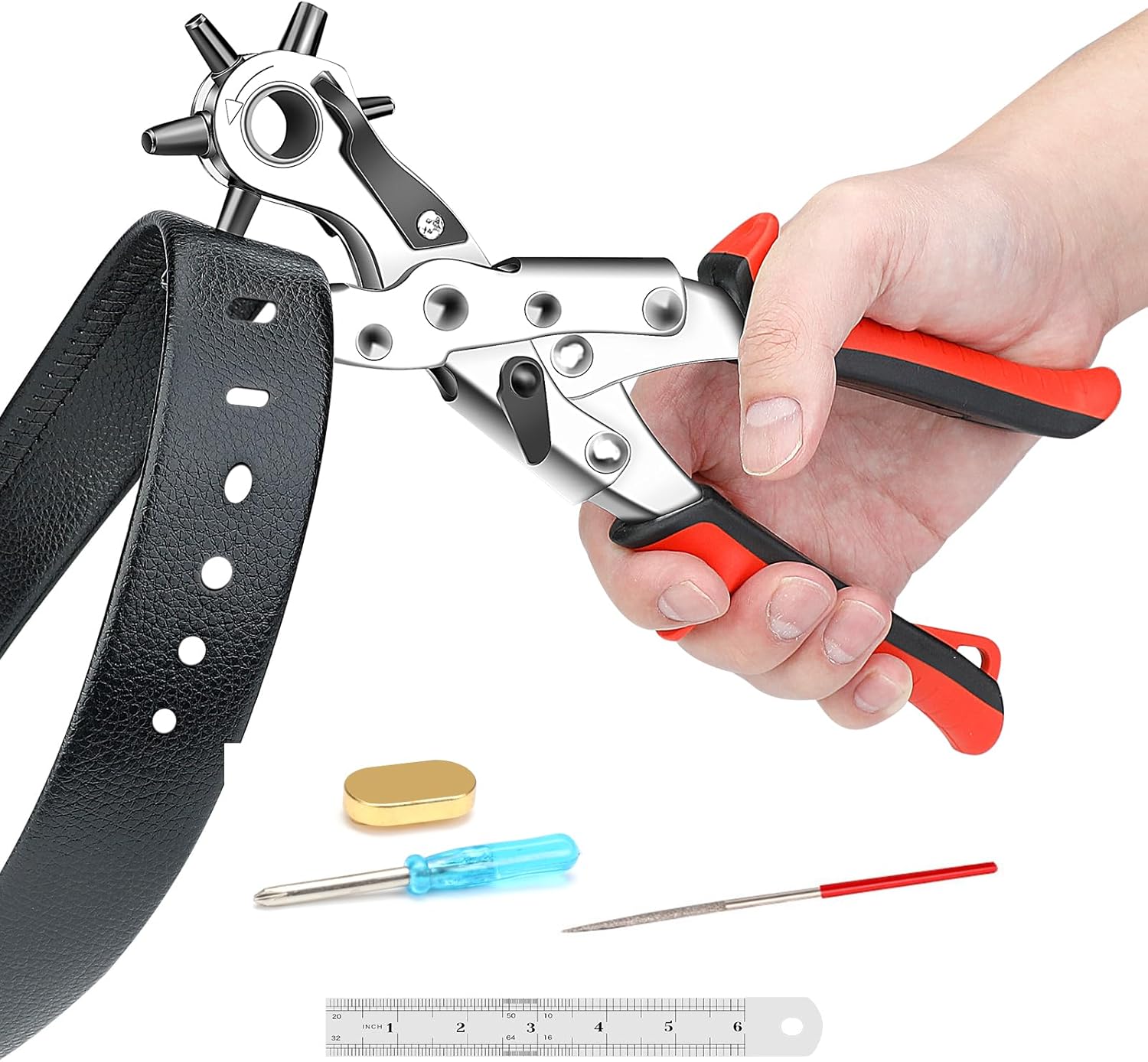 Belt Hole Puncher for Leather,Heavy Duty Leather Hole Punch with 6 ...