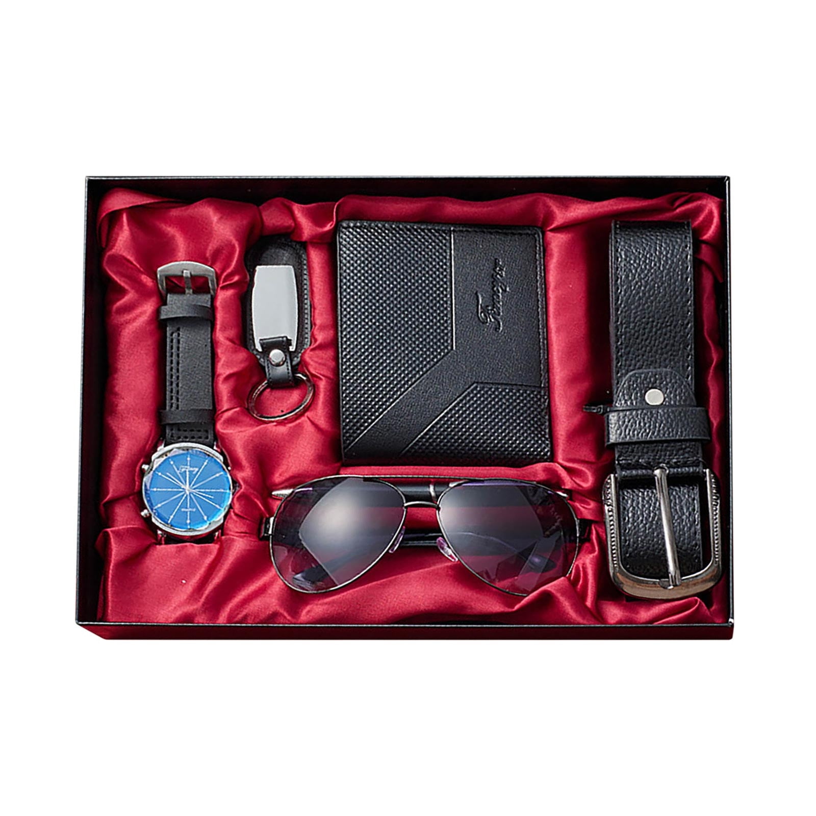 Belt Men Leather Black Set with Wallet Keychain Ballpoint Pen Watch Set ...