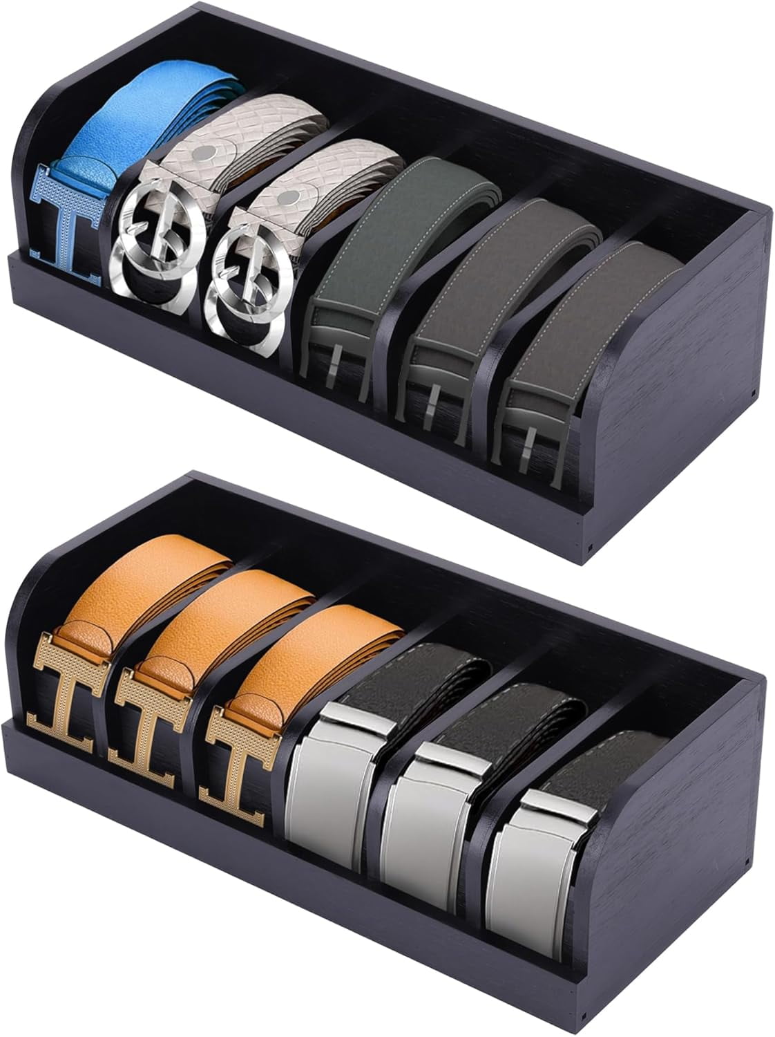 Belt Organizer, 12 Compartments Belt Holder for Closet, Bamboo Belt Box ...