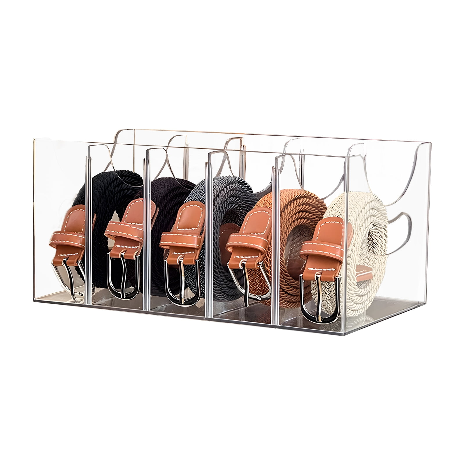 Belt Organizer Acrylic Belt Storage Box with Multiple Compartments ...