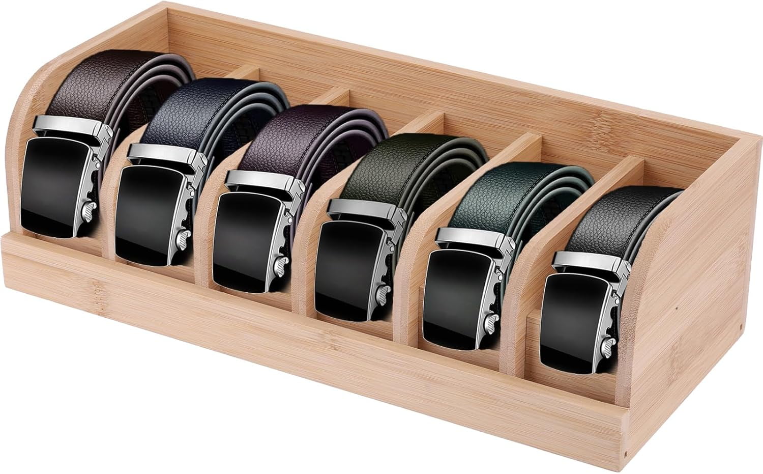 Belt Organizer for Closet, 6 Compartments Belt Storage Box, Bamboo ...