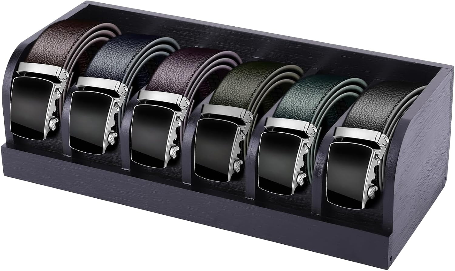 Belt Organizer for Closet, 6 Compartments Belt Storage Box, Bamboo ...