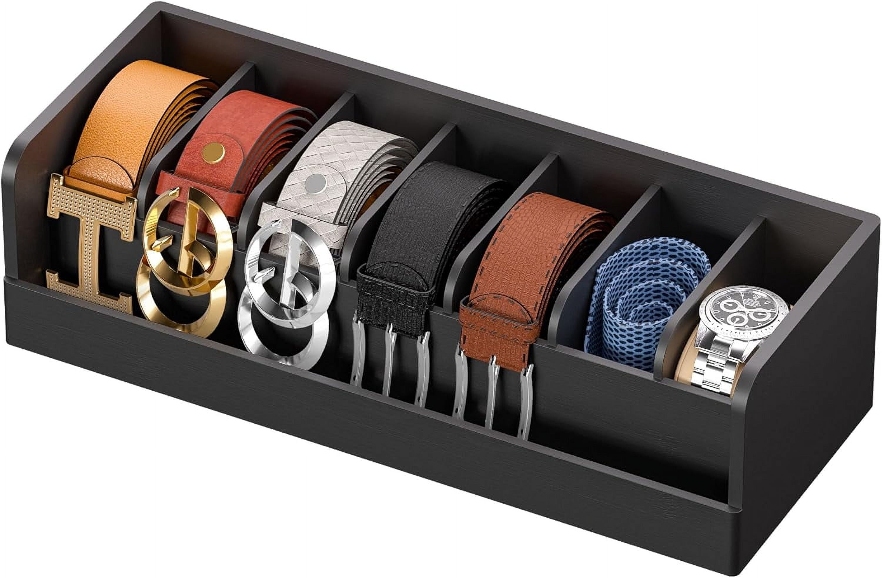 Belt Organizer for Drawer, Belt Storage Box with 7 Compartments, Bamboo ...