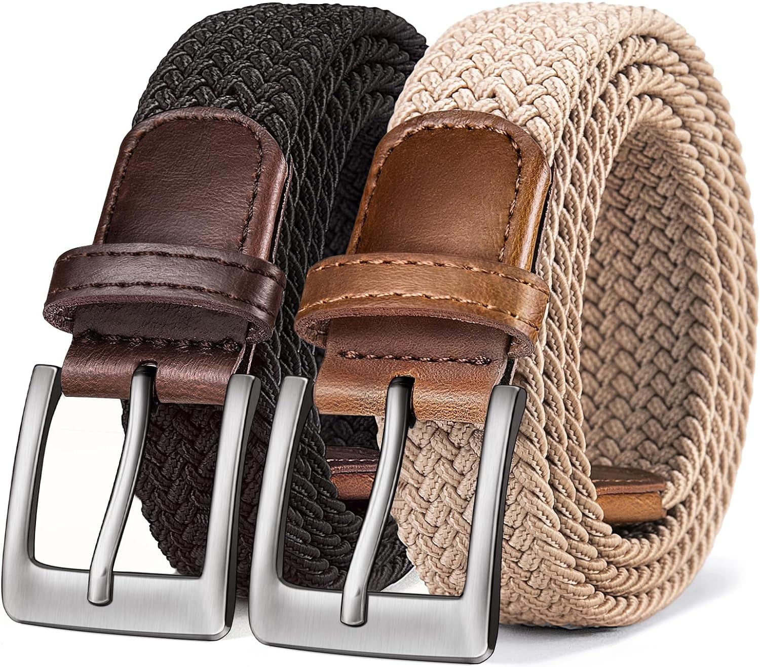 Belt for Men 2Pack,Mens Gift Stretch Braided Web Belt Elastic for ...