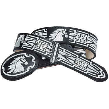Men's Belt Charro Western Embroidered color sylver 2" Wide Removable ...