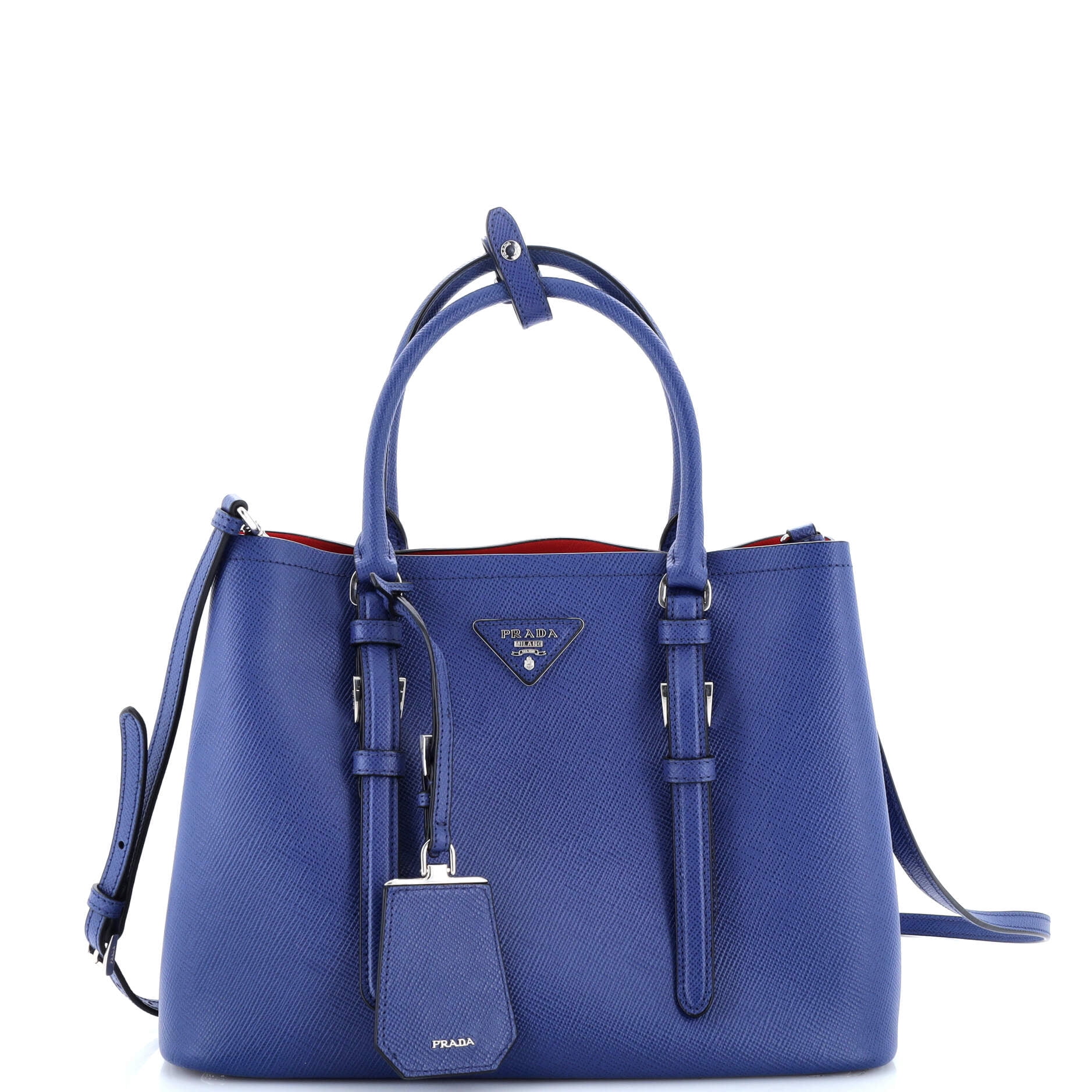 Pre-Owned Belted Strap Cuir Double Tote Saffiano Leather Small By Rebag ...