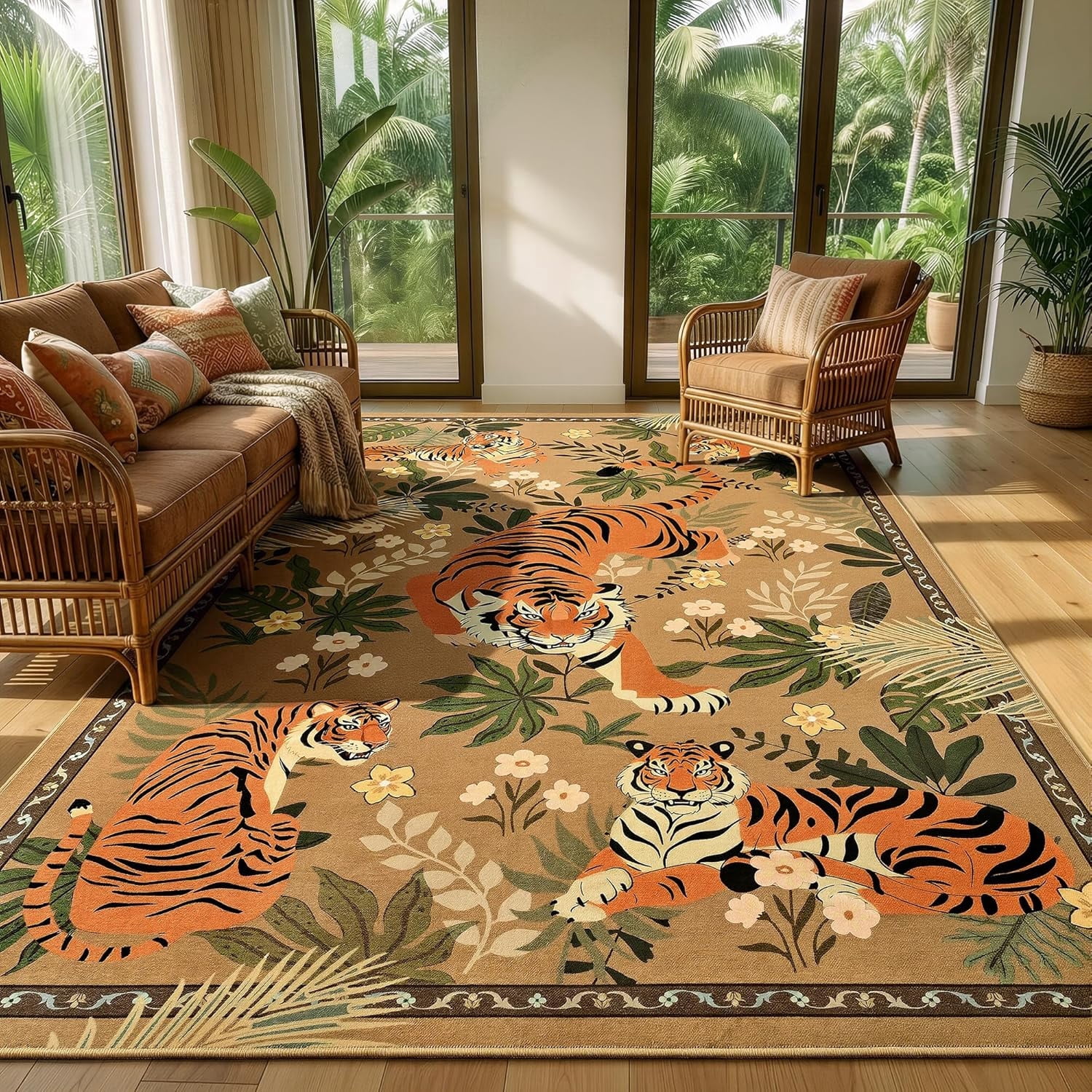 Beltran 6x9 Washable Tiger Area Rug – Vintage Safari Non Slip Carpet ...