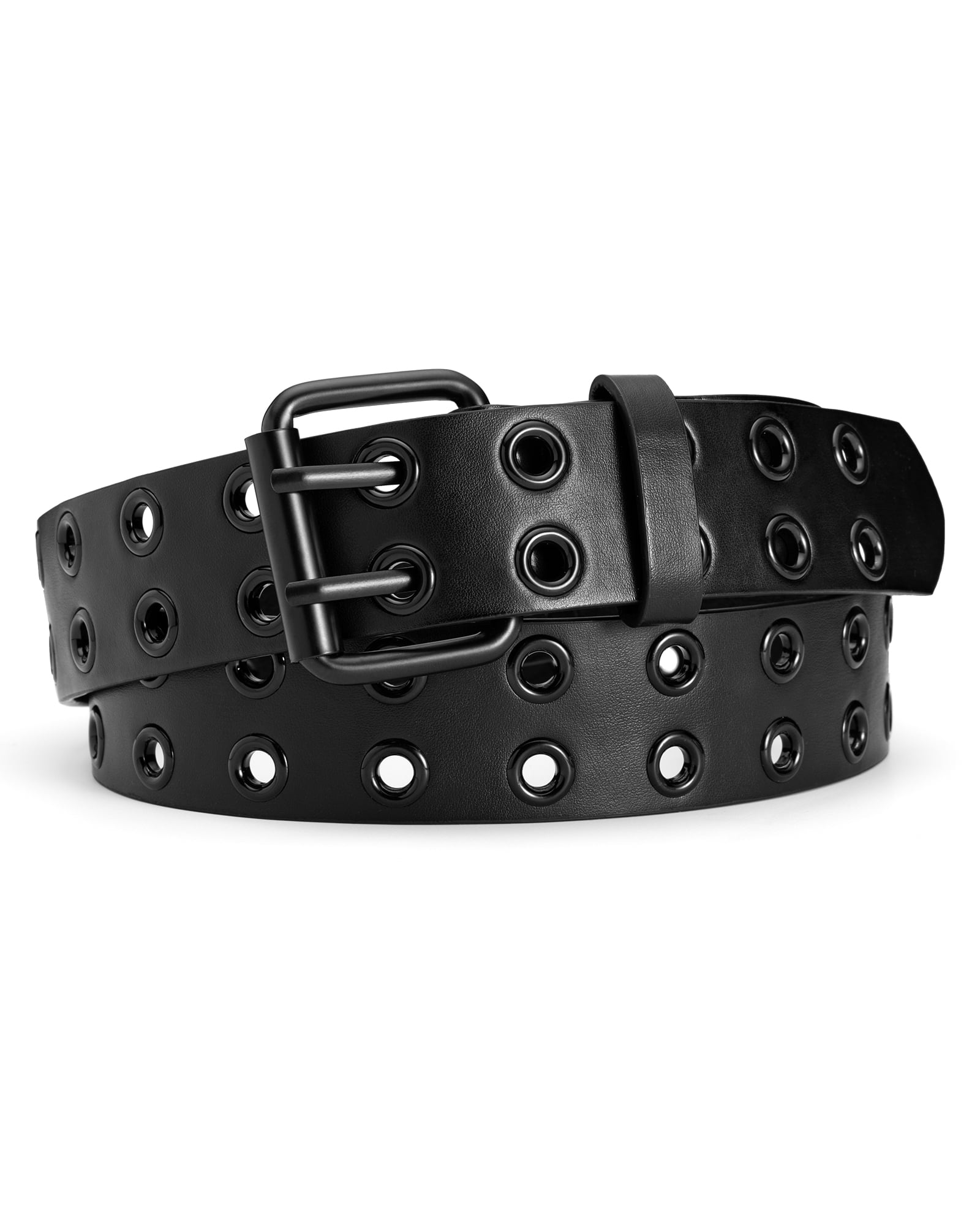 Black Grommet Studded Belt for Men, Punk Style Faux Leather, Adjustable ...